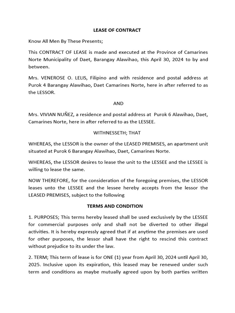 Lease of Contract | PDF | Lease | Private Law