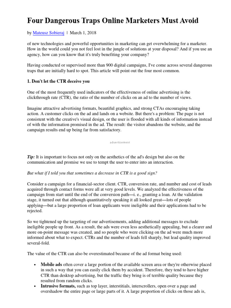 Four Dangerous Traps Online Marketers Must Avoid | PDF | Advertising ...