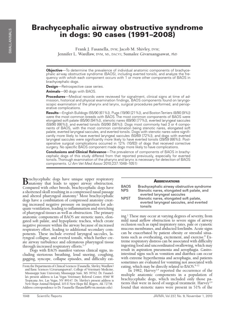 Brachycephalic Airway Obstructive Syndrome in Dogs | PDF
