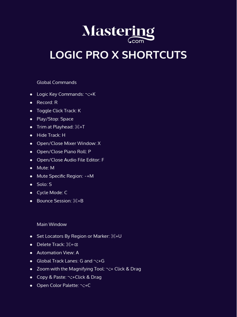 Logic Pro X Cheat - Sheet | PDF | Equalization (Audio) | Electronics Logic Pro X Cheat - Sheet | PDF | Equalization (Audio) | Electronics