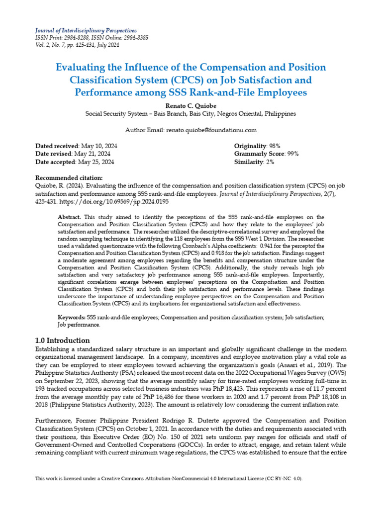 Evaluating The Influence of The Compensation and Position ...