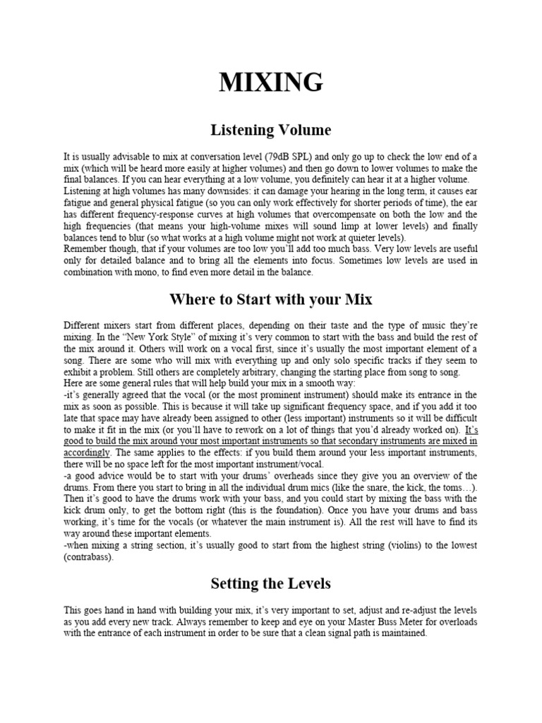 MIXING | PDF | Equalization (Audio) | Sound Production Technology