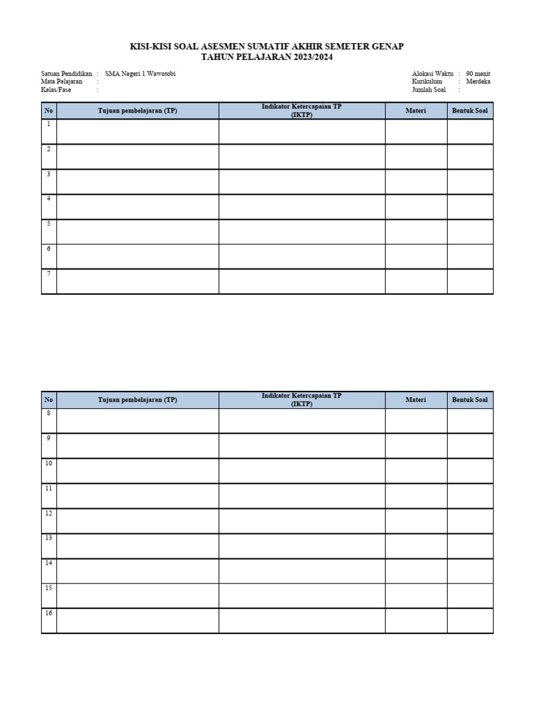 Asesmen Sumatif Akhir Semester Genap 2023-24 (Kisi-Kisi Soal FISIKA) | PDF