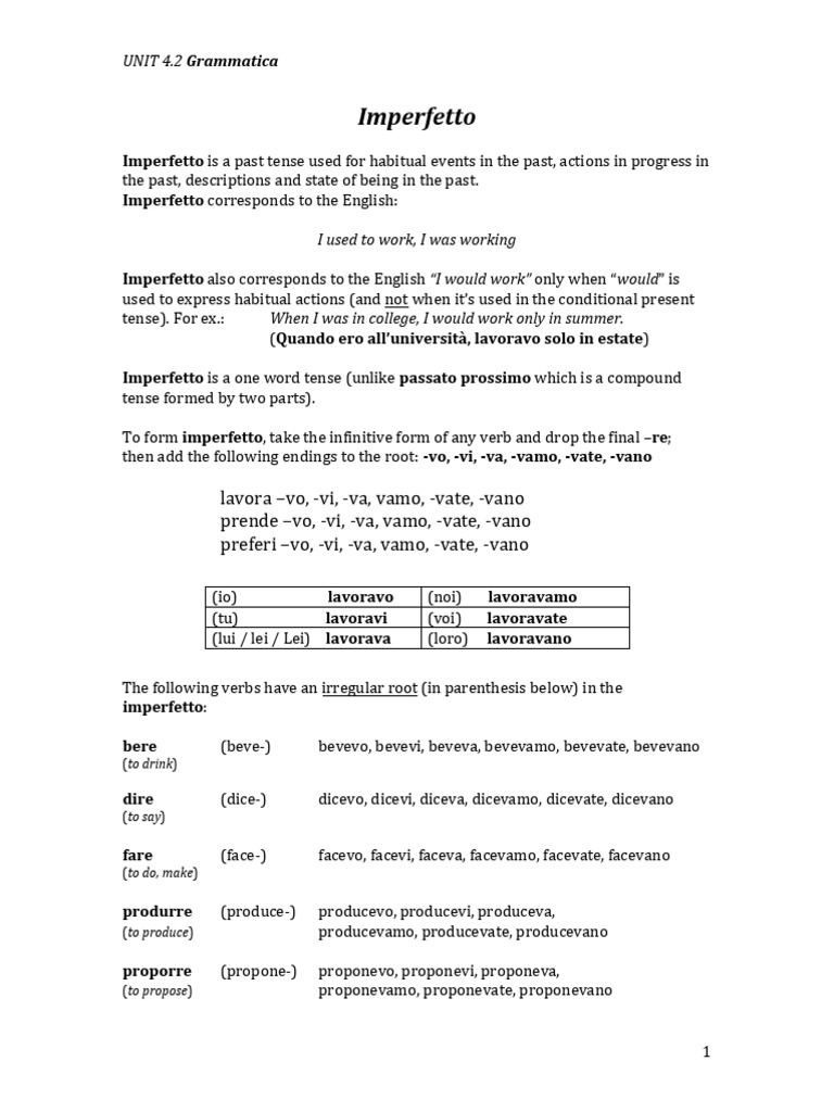 4.2 Grammatica Imperfetto | PDF | Linguistic Morphology | Language Families