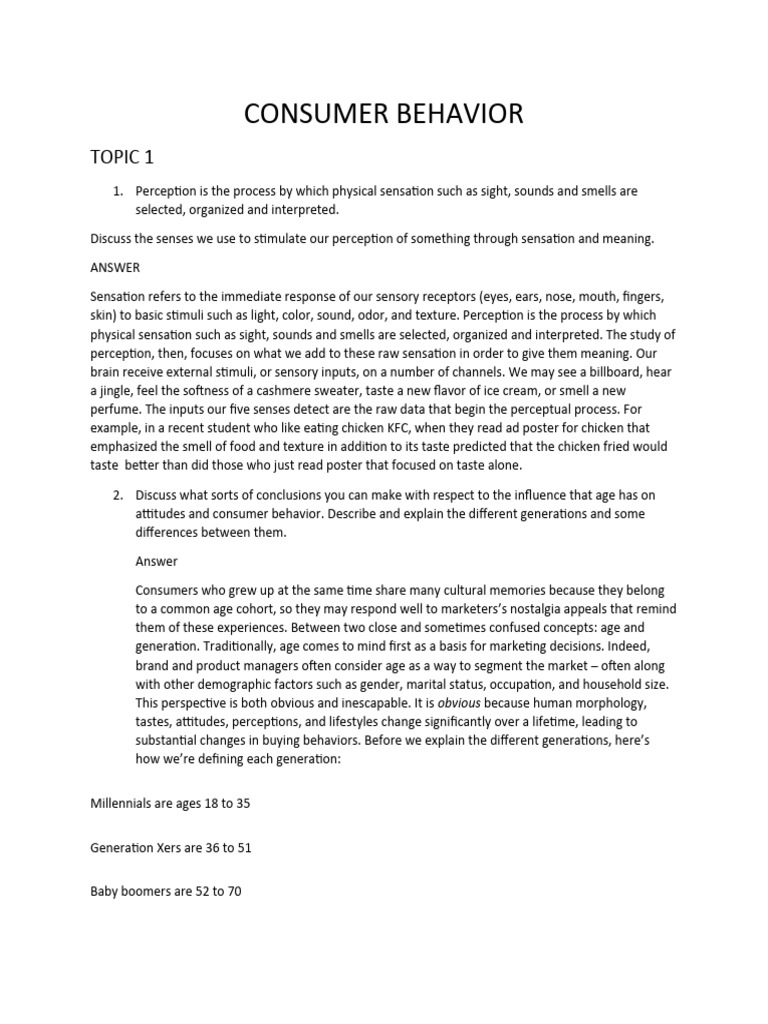 CONSUMER BEHAVIOR | PDF | Senses | Perception