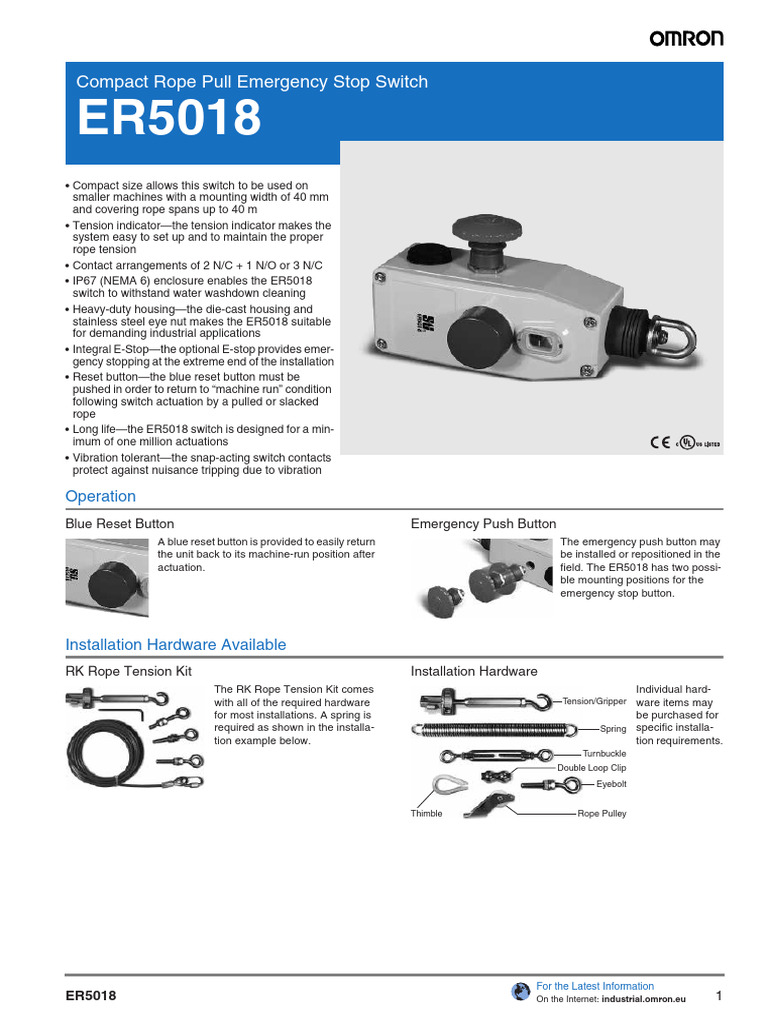 E53e Er5018 Compact Rope Pull Emergency Stop Switch Datasheet en | PDF | Switch | Rope