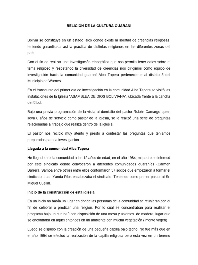 Religion de La Cultura Guarani | PDF | Iglesia cristiana | Bolivia