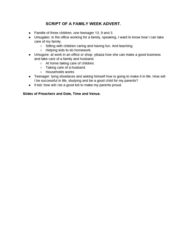 Script of A Family Week Advert | PDF
