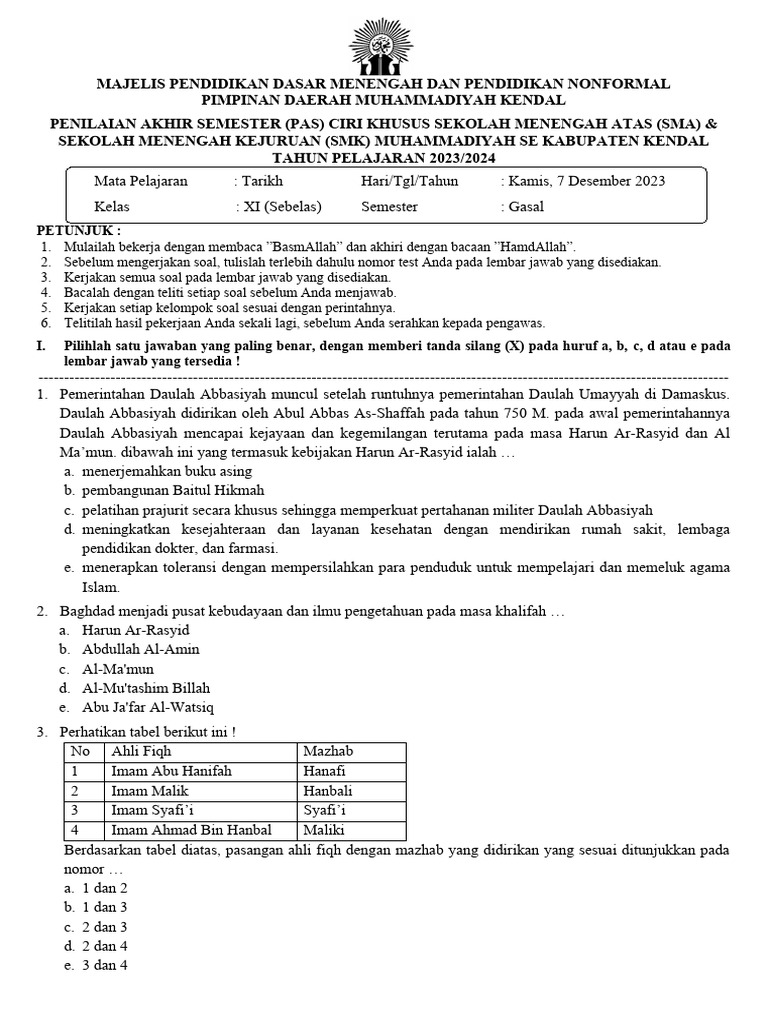 Soal Pas Tarikh Xi | PDF