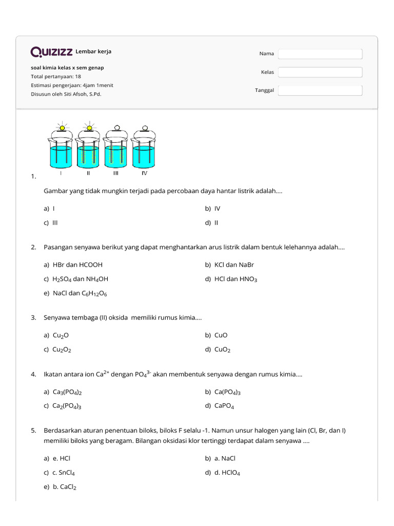 Soal Kimia Kelas X Sem Genap - Quizizz | PDF | Teaching Methods & Materials | Technology ...