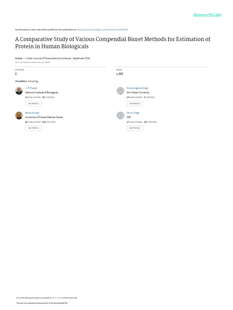 A Comparative Study of Various Compendial Biuret Methods For Estimation ...