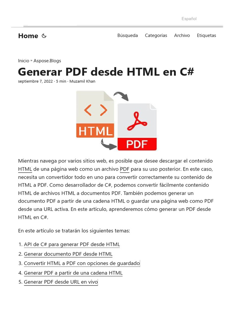 Generar PDF desde HTML en C# _ HTML a PDF C# | PDF | C Sharp (lenguaje de programación) | HTML