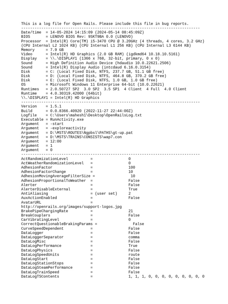 Open Rails Log | PDF | X86 Architecture | Computer Engineering
