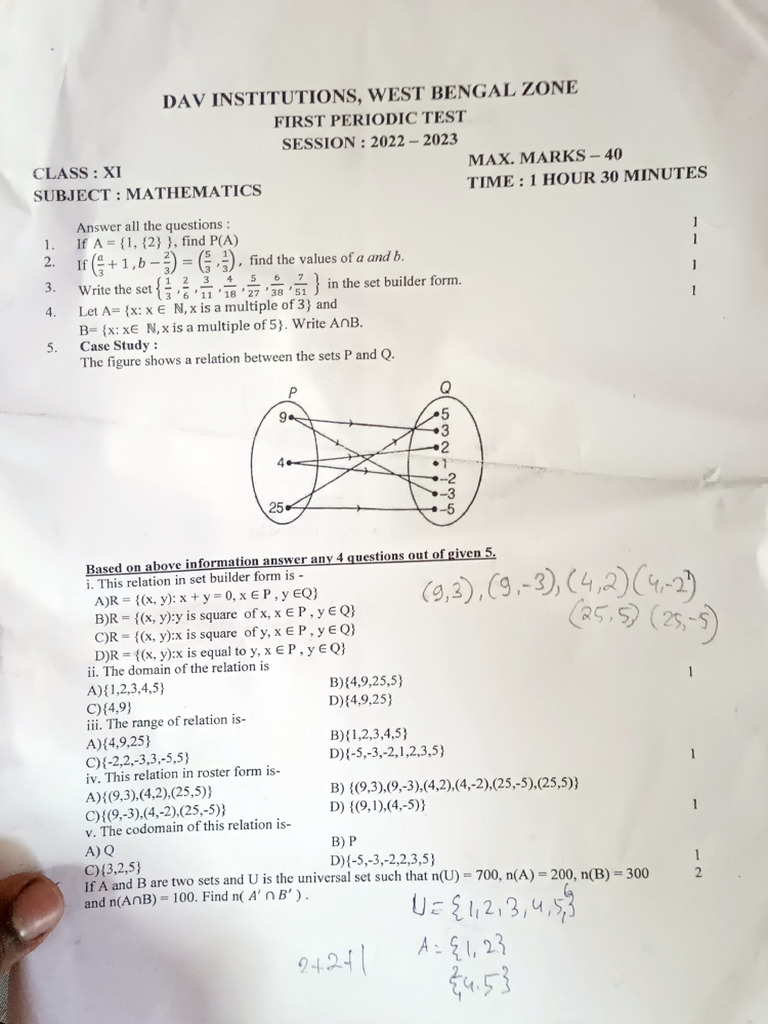 Maths Question Paper Dav Model School Iit | PDF
