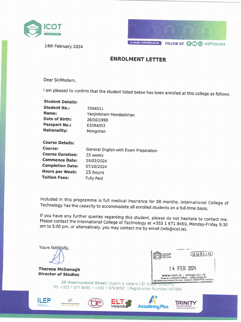 Yanjinlkham Mendsaikhan - EnR LETTER | PDF