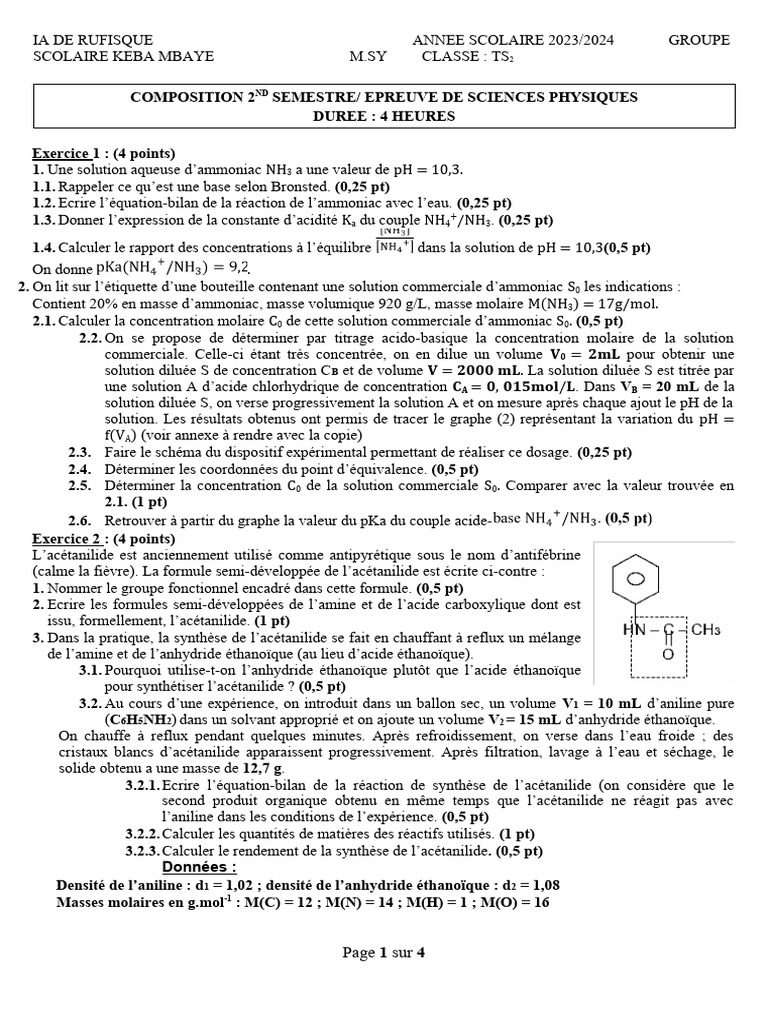 Composition ts2 2nd 2023-2024 | PDF | Spectrométrie de masse | Acide carboxylique