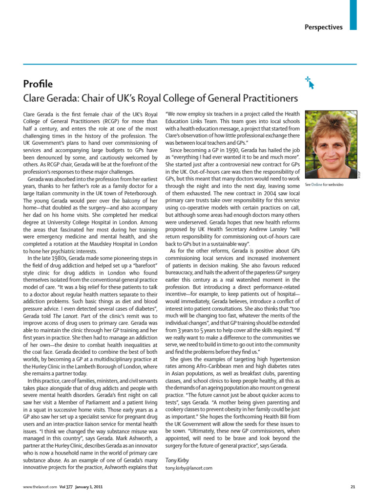 Clare Gerada Chair of UK's Royal College of Gener | PDF | General ...