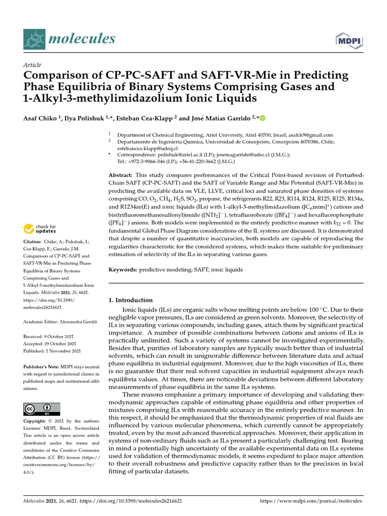 Comparison of CP-PC-SAFT and SAFT-VR-Mie in Predicting | PDF | Liquids | Applied And ...