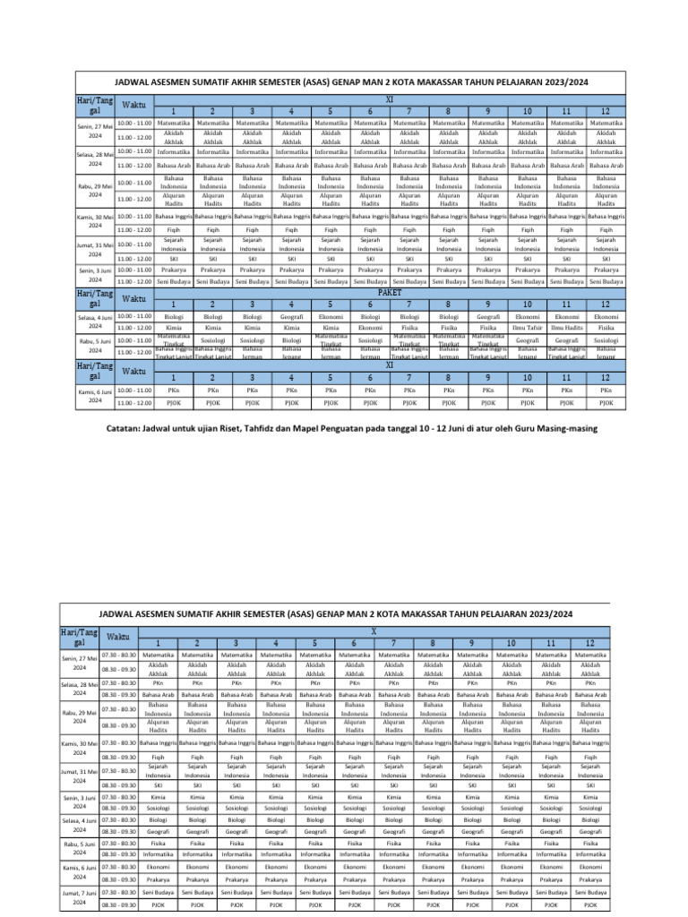 Jadwal ASAS Genap TP 2023-2024 | PDF
