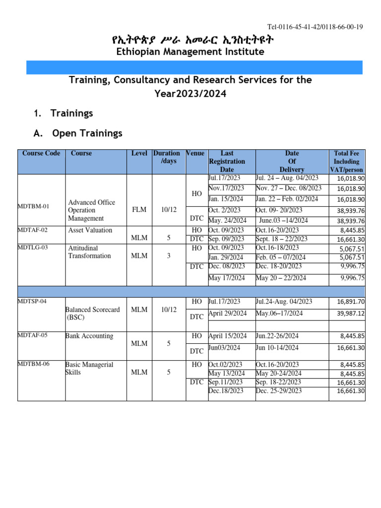 EMI Annual Training Calender 2023 - 2024 Edited Price | PDF ...