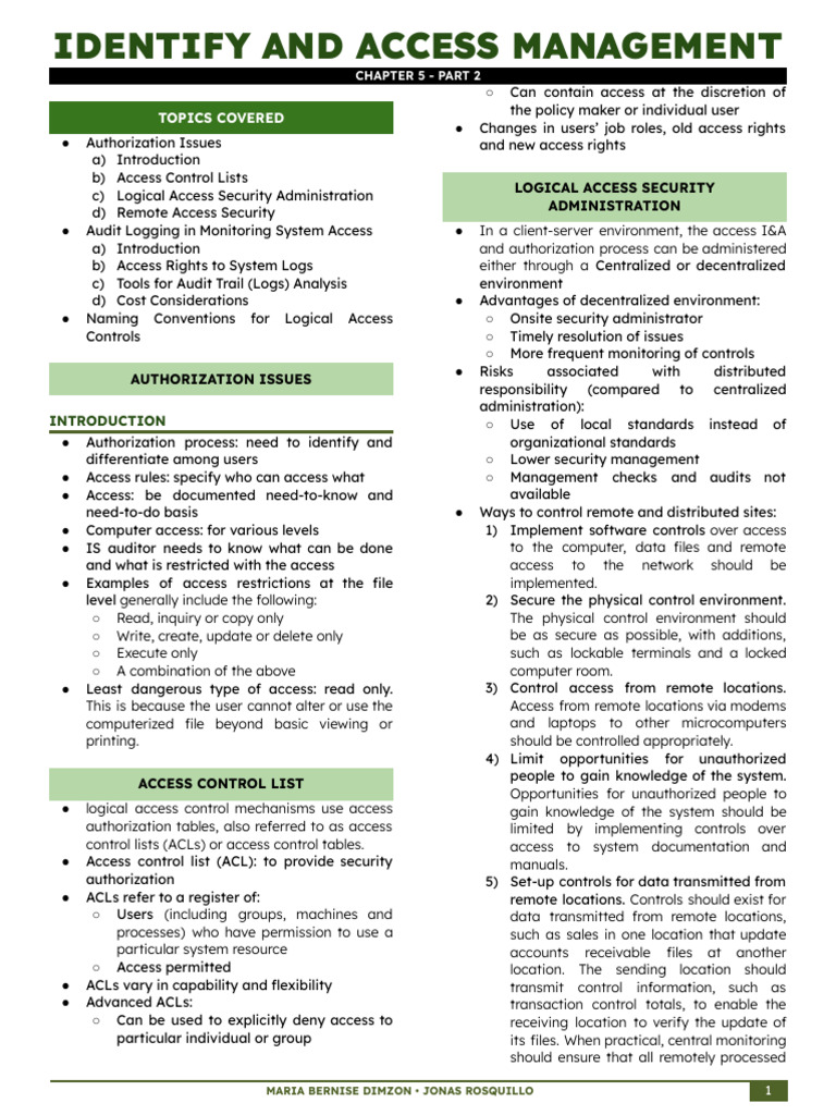 Chapter 5 - Identify and Access Management - Part 2 | PDF | Computer ...