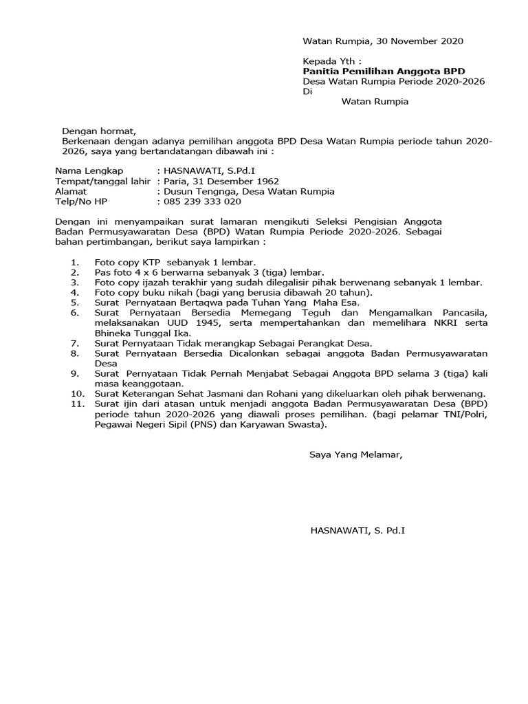 Asriadi Surat Lamaran - BPD | PDF