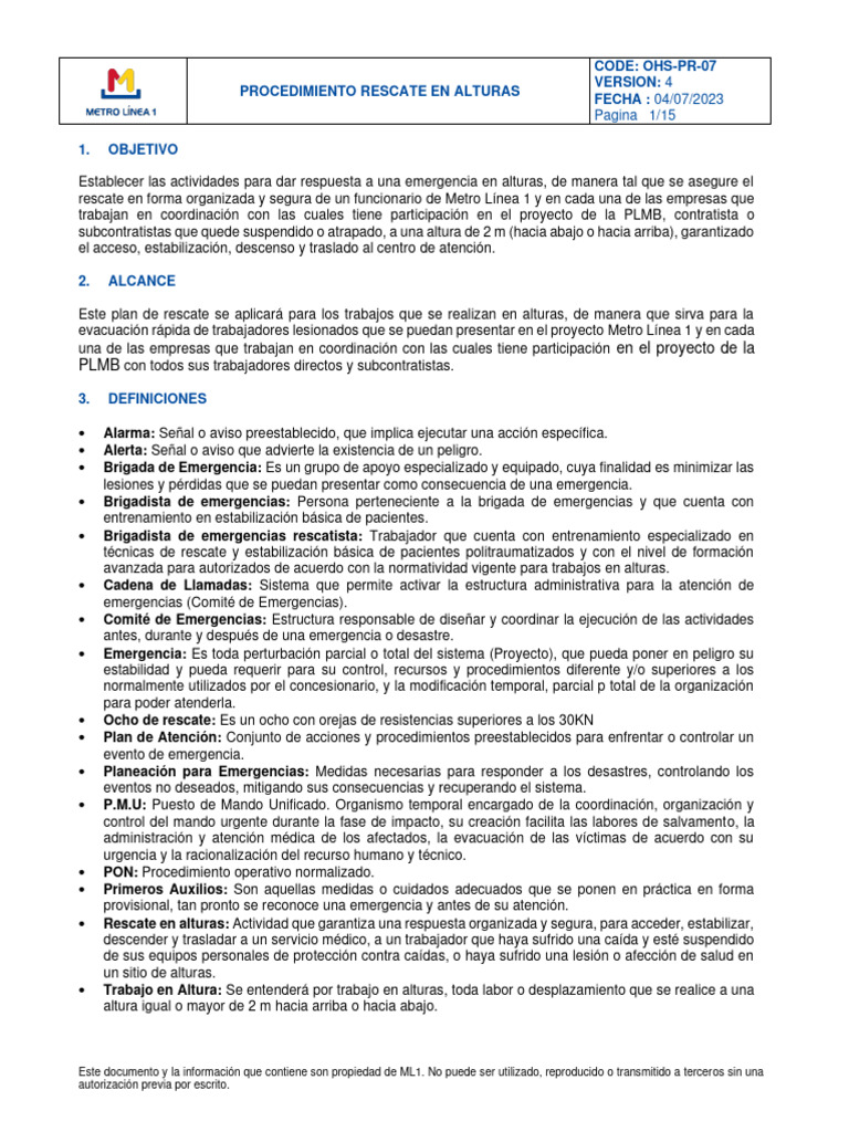 Ohs-Pr-07.v4 Plan de Rescate en Alturas | PDF