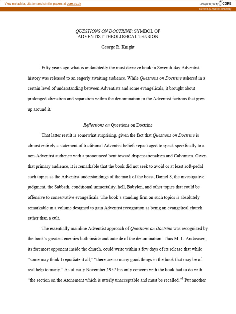 Questions On Doctrine Symbol of Adventist Theological Tension | PDF ...