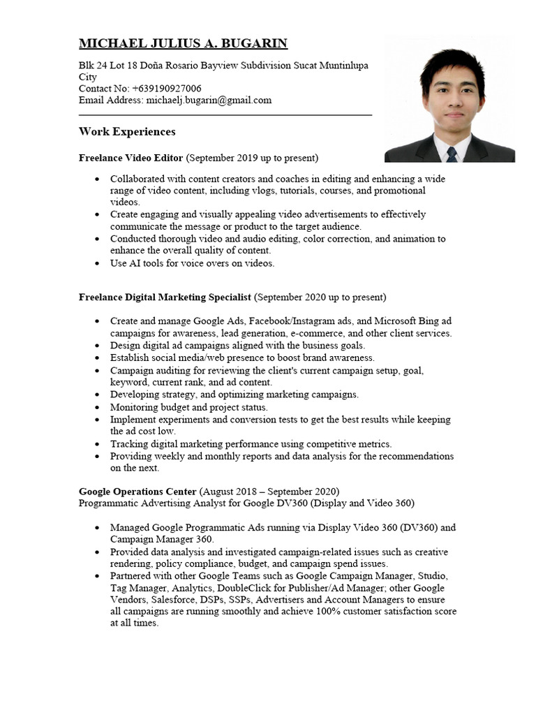 Michael Bugarin: Video Editor & Marketer | PDF | Online Advertising ...
