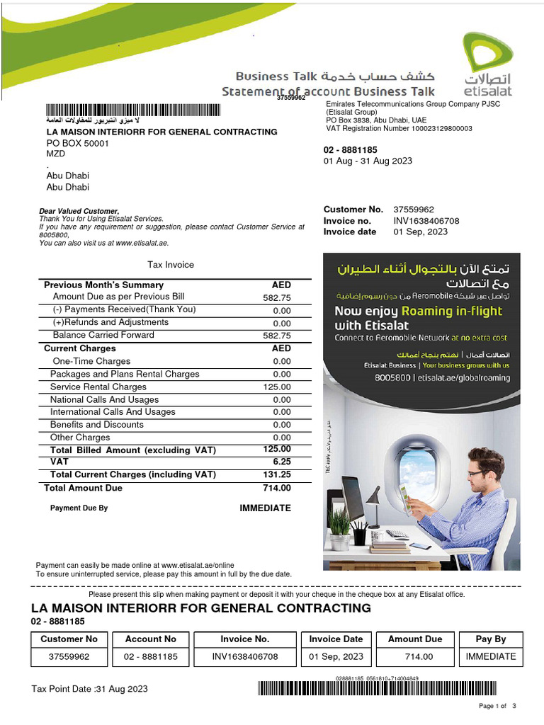Bill Invoice Etisalat | PDF | Payments | Credit Card
