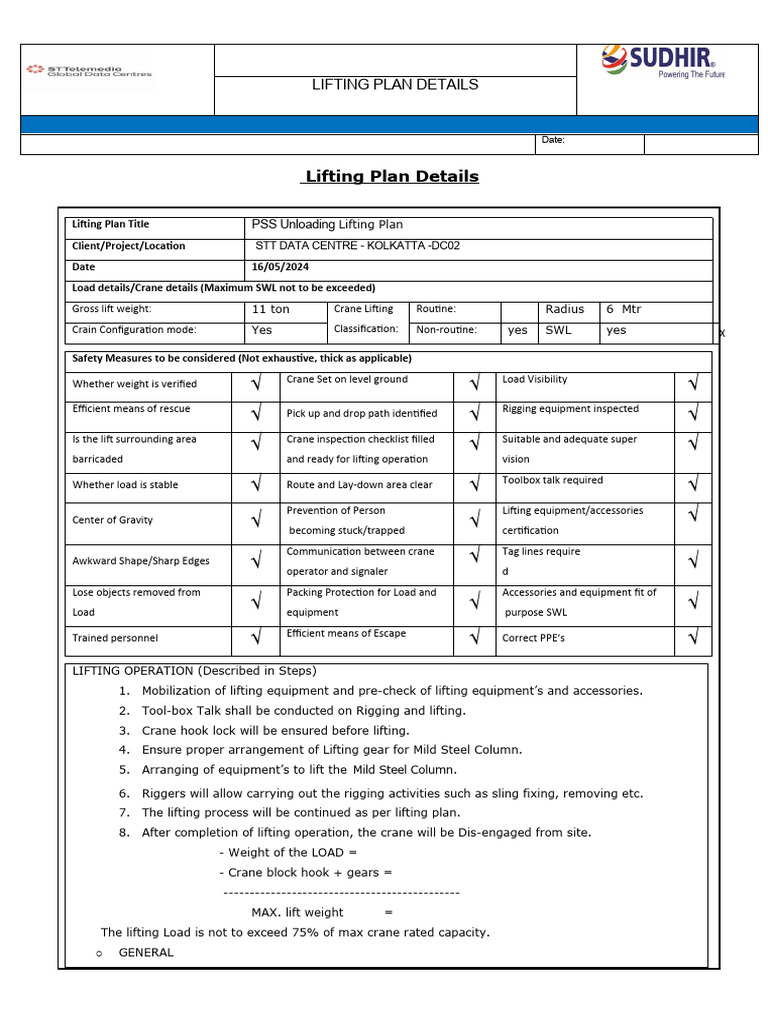 PSS Lifting plan (1) | PDF | Crane (Machine)