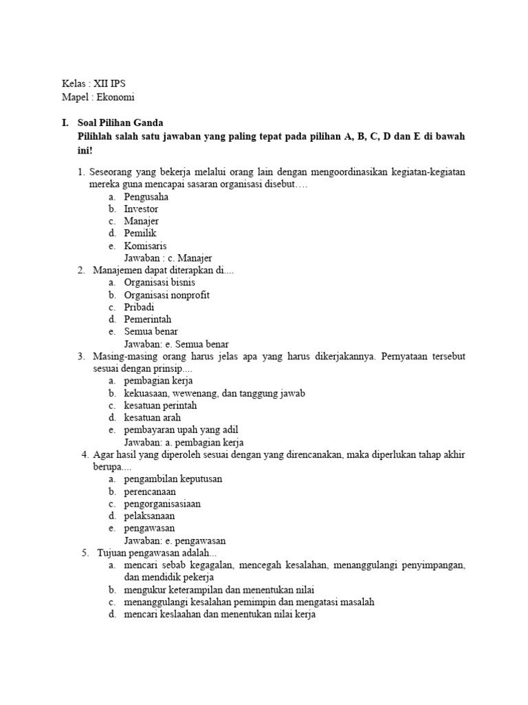 Kelas 12 Pilgan Dan Essai Beserta Kunci Jawaban | PDF