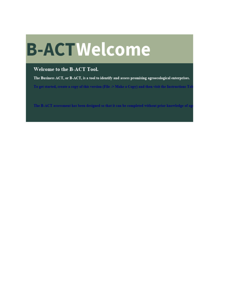 B-ACT Tool - Adapted BP Screening | PDF | Agriculture | Employment