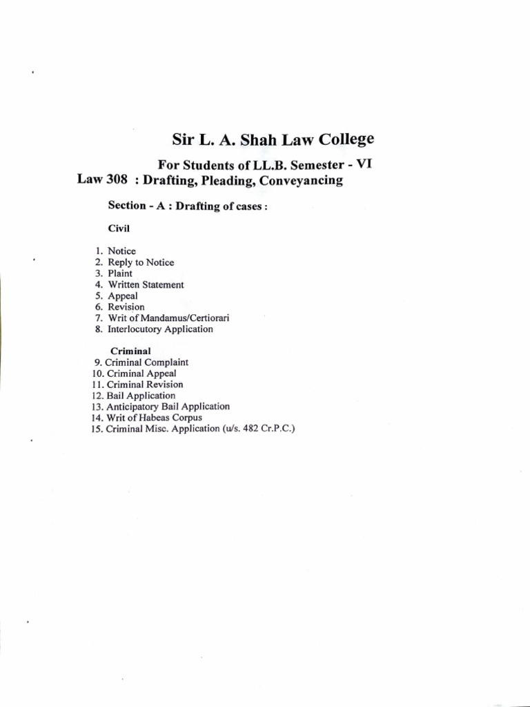 Drafting Cases LLB SEM 6 Journal | PDF