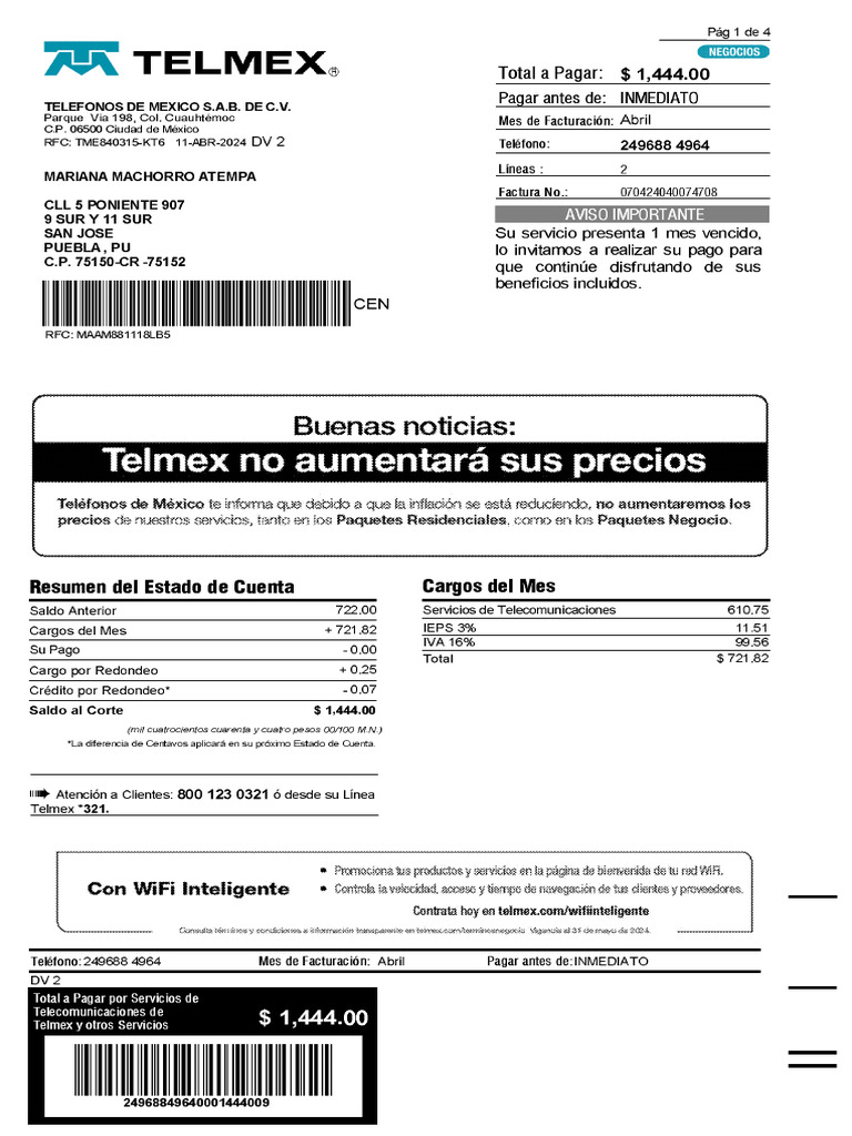 Recibo Telmex | PDF