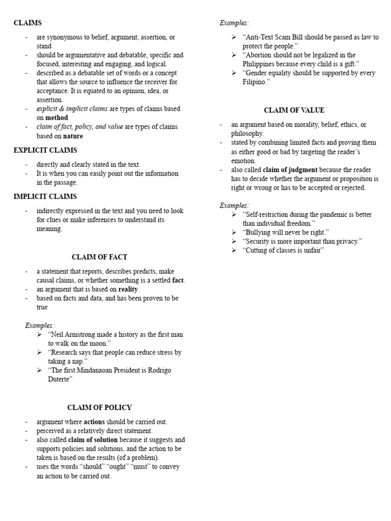 Reading and Writing 4th Monthly Reviewer | PDF | Argument