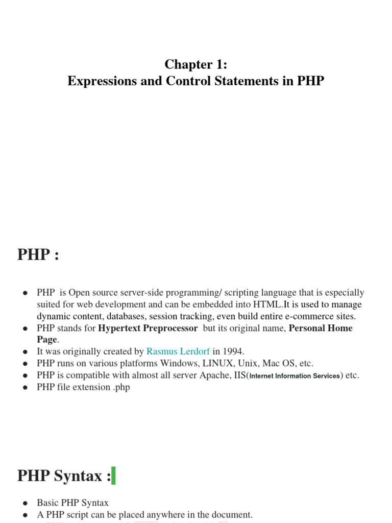 Chapter 1 - Expressions and Control Statements in PHP | PDF | Php | Control Flow