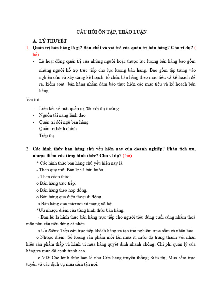 Câu Hỏi Ôn Tâp QTBH | PDF