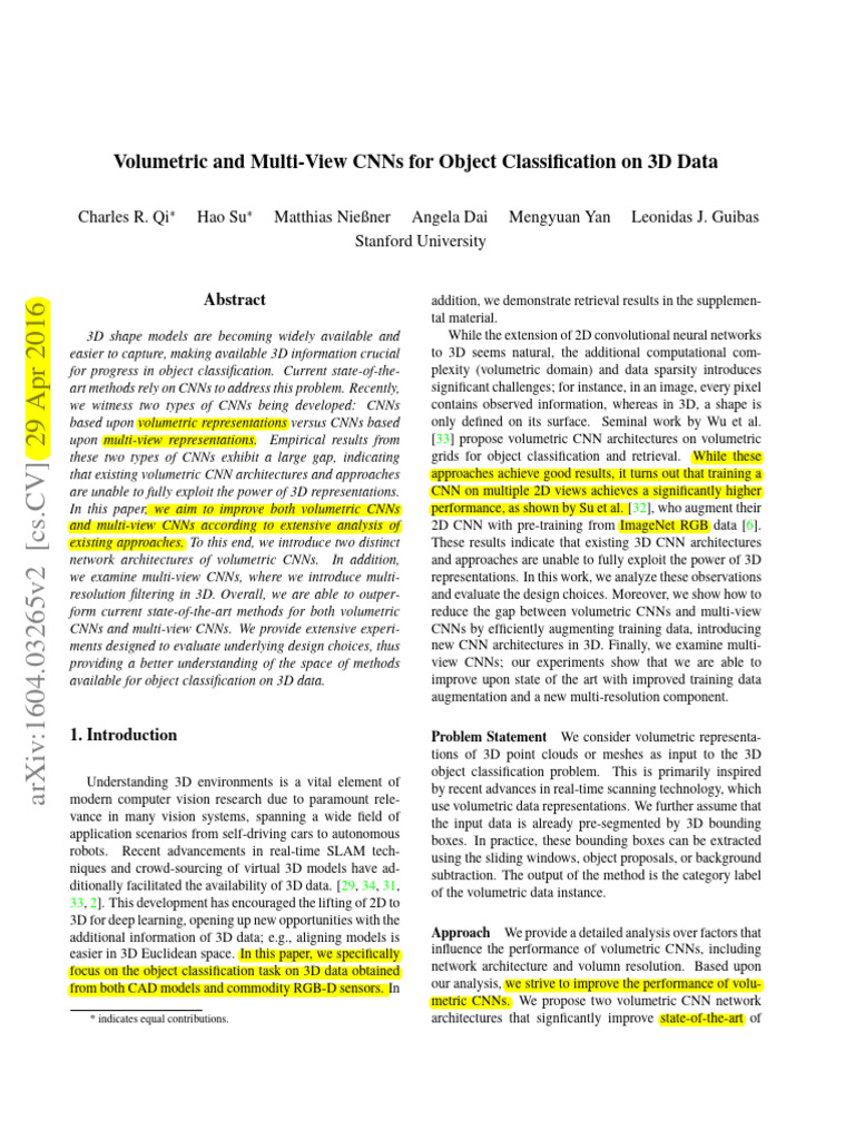Volumetric and Multi-View CNNs For Object Classification On 3D Data | PDF | 3 D Computer ...