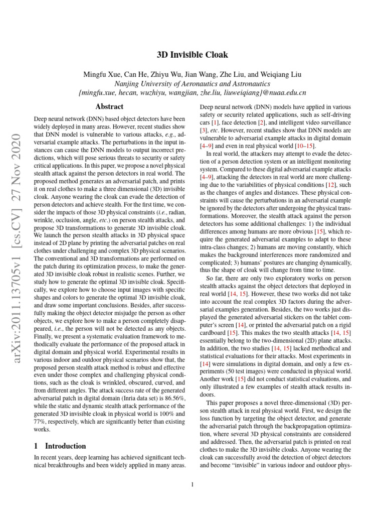 3D Invisible Cloak | PDF | Deep Learning | Applied Mathematics