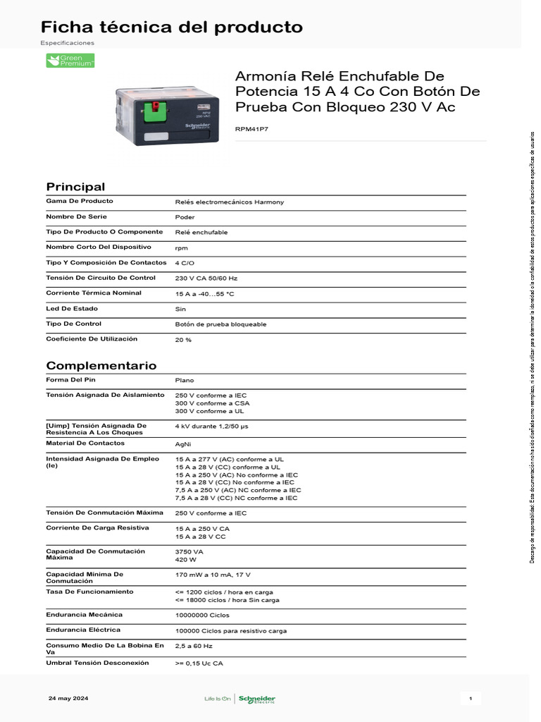Schneider Electric - Zelio-Relay - RPM41P7 | PDF | Relé | Corriente ...