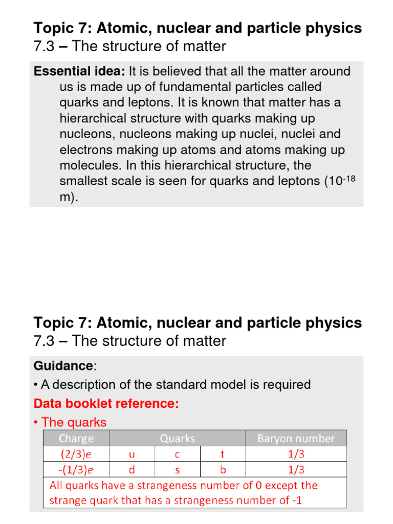Topic 7 3 The Structure of Matter | PDF | Particle Physics | Quark