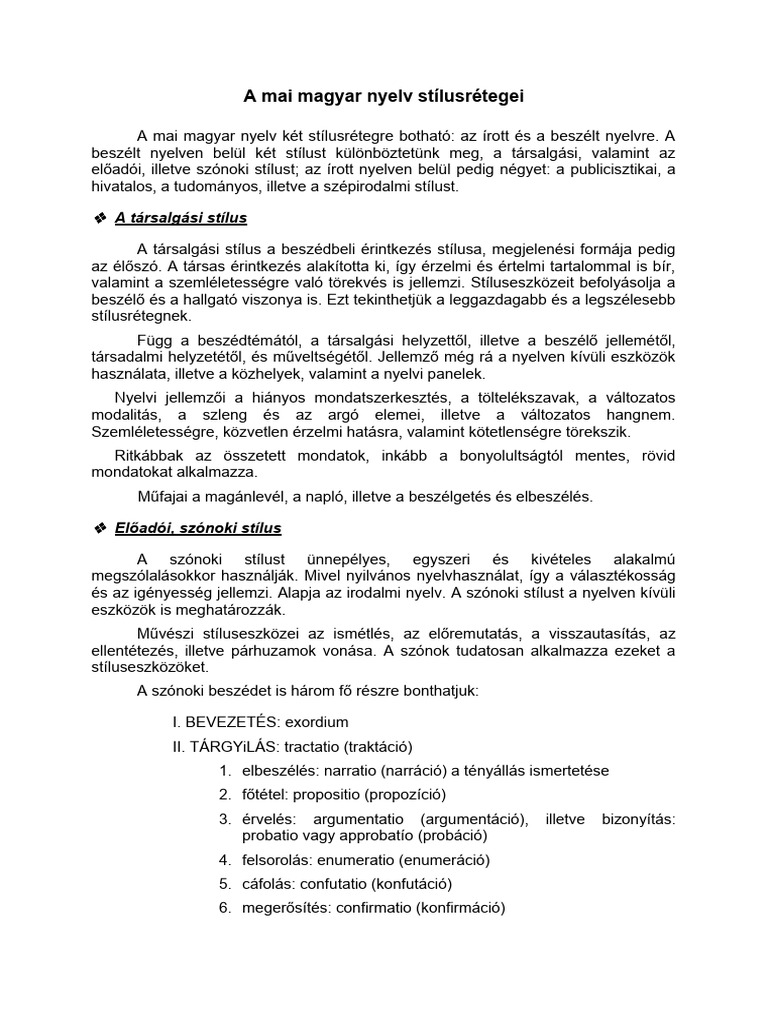 A Magyar Nyelv Stilusretegei | PDF