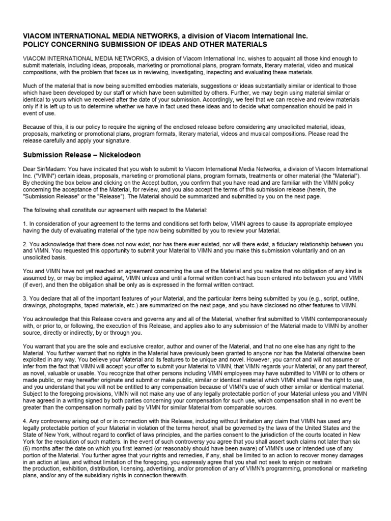 VIMN Submission Policy and Release Form | PDF | Justice | Crime & Violence