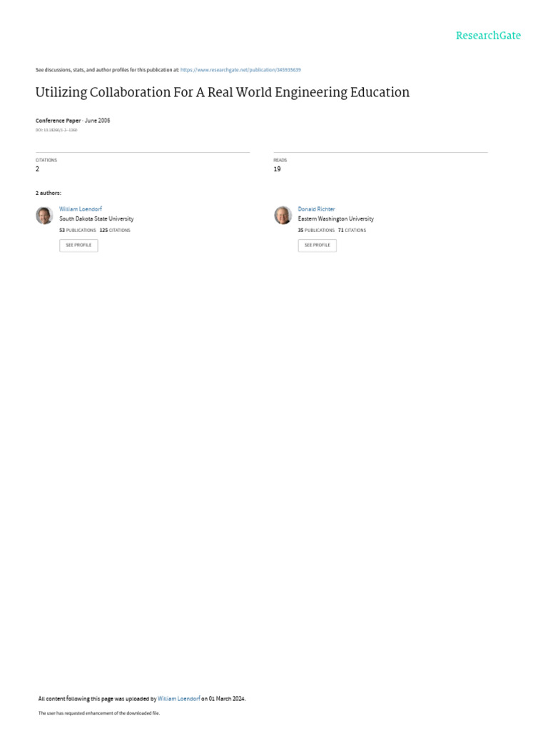 Utilizing Collaboration For A Real World Engineering Education | PDF | Collaboration | Engineering