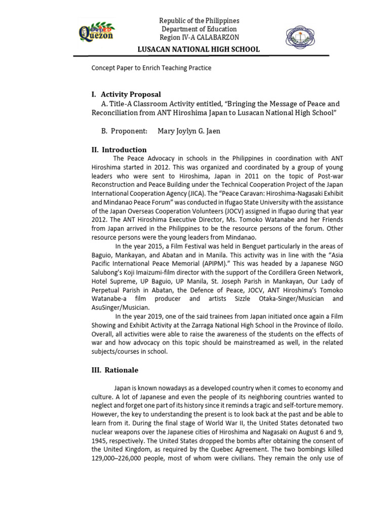 Acitivity Proposal | Download Free PDF | Nuclear Weapons | Atomic Bombings Of Hiroshima And Nagasaki