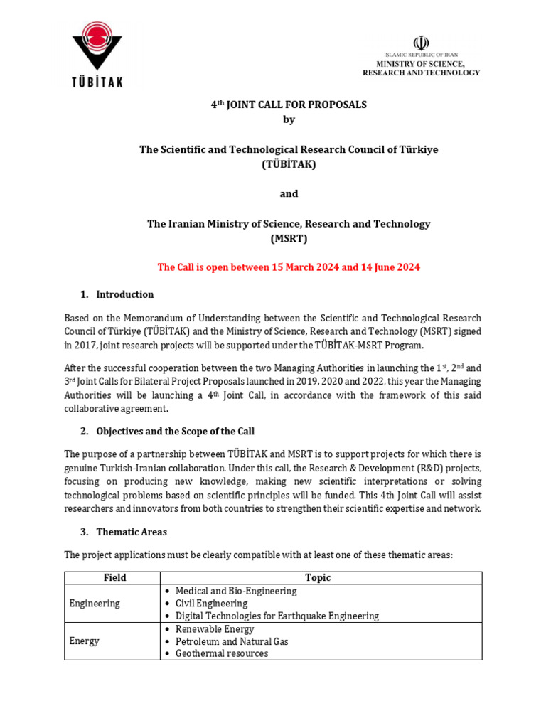Tubitak MSRT 2024 Call Document | PDF | Science | Biotechnology