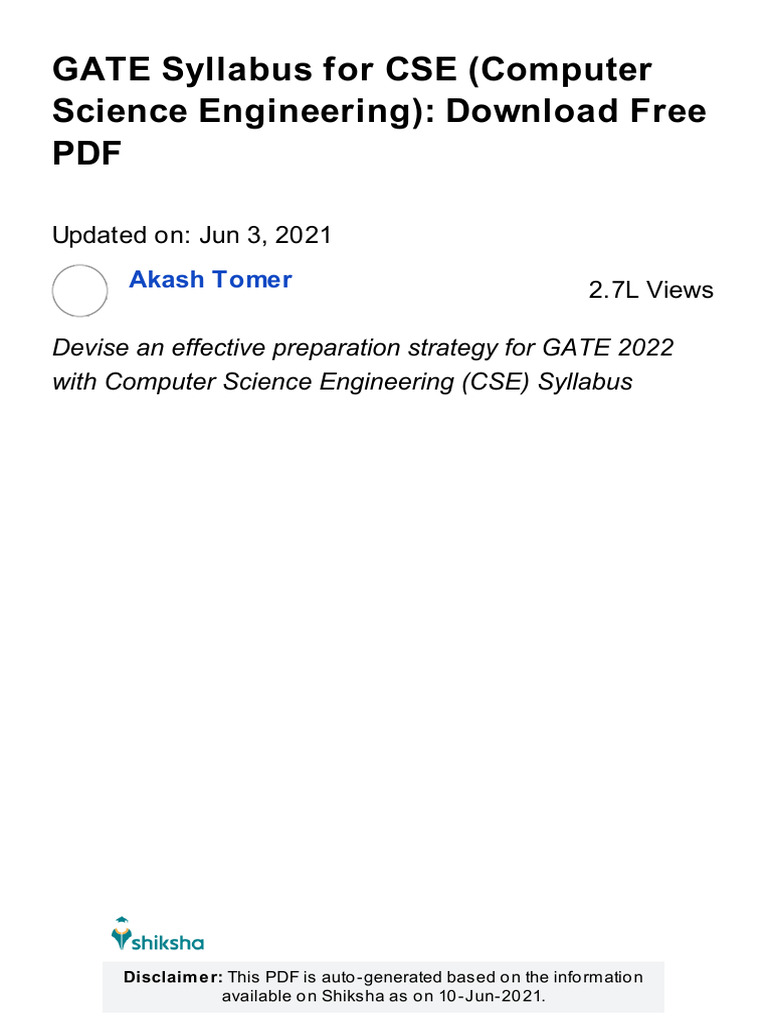 GATE 2022 CSE Syllabus PDF Download | PDF | Time Complexity | Computer ...