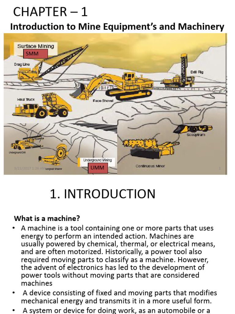 ch-1 Introduction Machinery PPT Best | PDF | Mining | Surface Mining