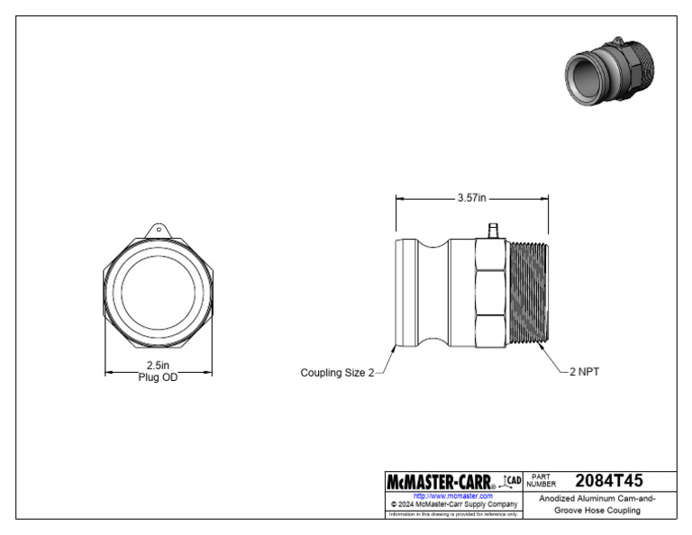 2084T45 - Anodized Aluminum Cam-and-Groove Hose Coupling | PDF